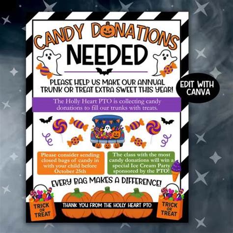 Halloween Trunk Or Treat Candy Donations Needed Flyer Bundle Donation Request