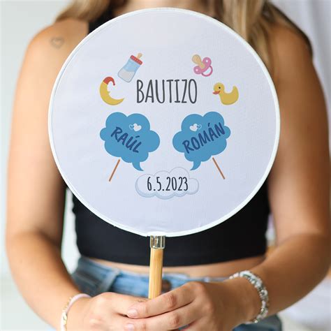 Abanico Personalizado Para Bautizo Modelo Gemelos Nubes Detalles Para Invitados De Bautizo