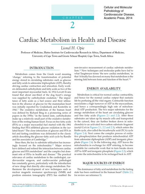 Cardiac Metabolism In Health And Disease Opie Lionel H In Cellular And Molecular Pathobiology