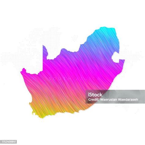 カラフルなハーフトーングラデーションの南アフリカの地図白い背景に抽象的な線の将来の幾何学模様 南アフリカ共和国のベクターアート素材や画像を
