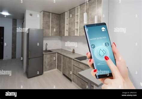 Water Leak Sensor Alert Smart Water Sensor Can Automatically Shut Off A Solenoid Valve Stock