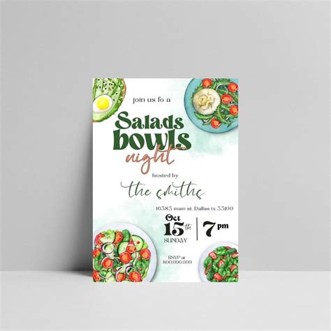 Editable And Printable Salad Bowls Dinner Night Invitation Template