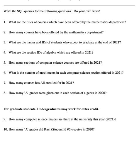 Solved Write The SQL Queries For The Following Questions Do Chegg