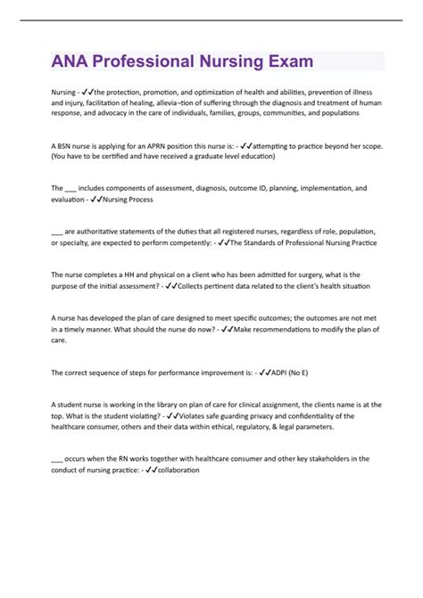 Ana Professional Nursing Questions With 100 Correct Answers Verified 2023 Ana