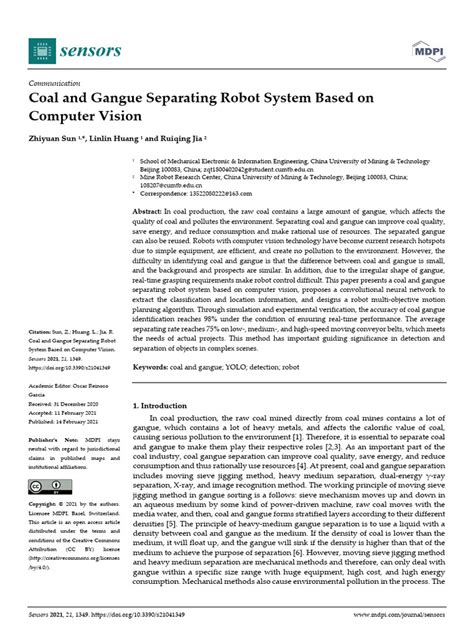 Coal And Gangue Separating Robot System Based On C Pdf Computer