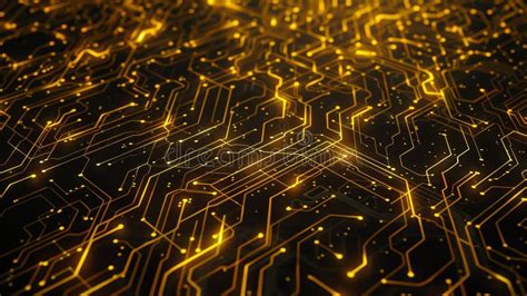 gold circuit board with intricate cables a digital pattern of