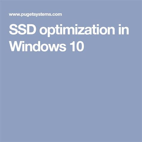 Ssd Optimization In Windows 10 Optimization Windows 10 Ssd