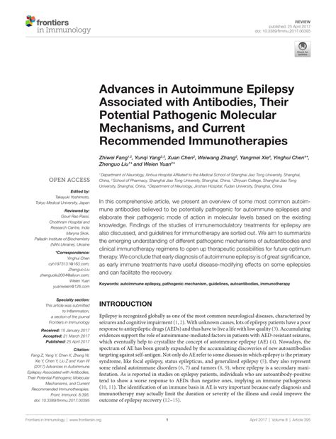 Pdf Advances In Autoimmune Epilepsy Associated With Antibodies Their