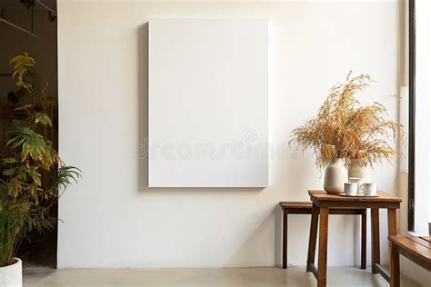 side view of a blank white primed canvas on the wall in a modern simple