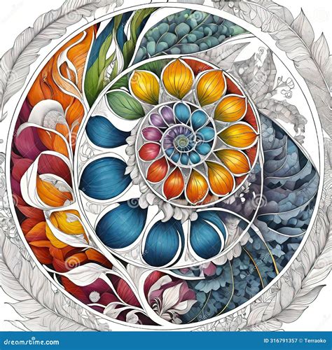 Fibonacci Sequence Circular Spiral Illustration For Adults Beautiful Design And Printable