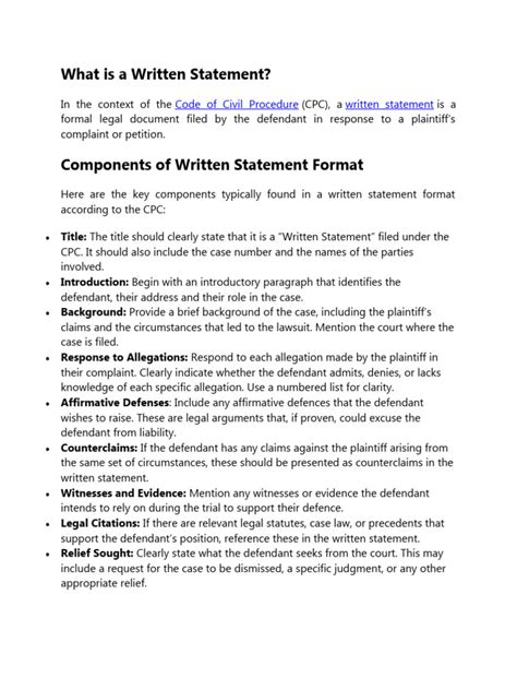 Written Statement Pdf Lawsuit Legal Procedure