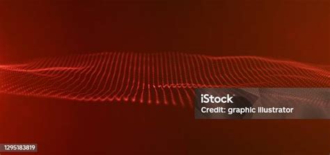 추상적 빨간색 파티클 배경입니다 점 풍경이 있는 흐름 파 디지털 데이터 구조 미래의 메시 또는 사운드 그리드 패턴 점 시각화 기술 벡터 그림 0명에 대한 스톡 벡터 아트 및