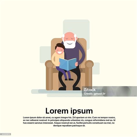 할아버지는 안락의자에 손자와 함께 앉아 책 작은 아이를 읽고 벡터에 대한 스톡 벡터 아트 및 기타 이미지 벡터 사람들