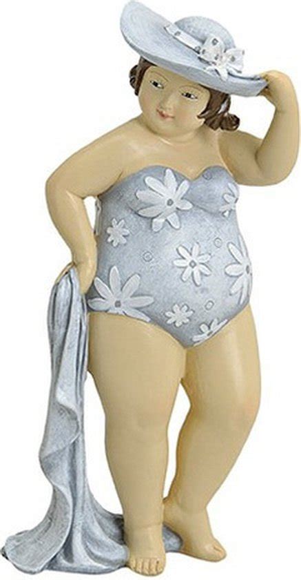 Wurm Home Decoratie Beeldje Dikke Dame Staand Blauw Badpak 21 Cm