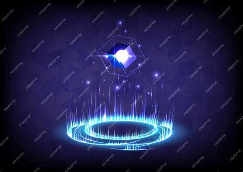 Gui 및 Ui 가상 현실을 보여주는 광선 스테이지 빛나는 Hud 프로젝터의 홀로그램 과학 미래형 Scifi 디지털 하이테크