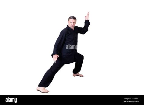Adult Athlete Performs Formal Goju Ryu Exercises It Is Isolated In A