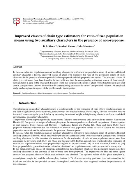 PDF Improved Classes Of Chain Type Estimators For Ratio Of Two