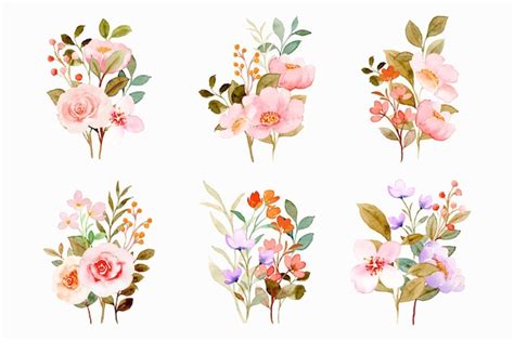 Aquarel Roze Bloemen Boeket Collectie Gratis Vector