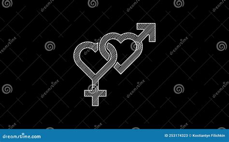 White Line Gender Icon Isolated On Black Background Symbols Of Men And