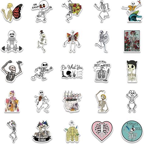 50pcs Skeleton Stickers For Laptop And Computer Fabulous Personality