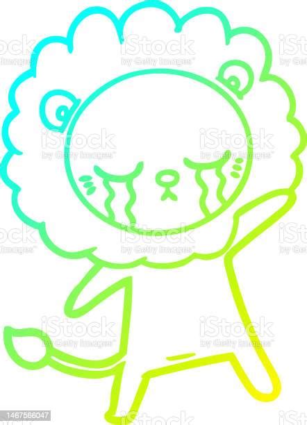 Dessin Au Trait Dégradé Froid Dun Lion De Dessin Animé En Pleurs