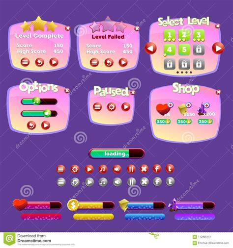 game interface buttons progress bar resource icon stock vector illustration of isolated