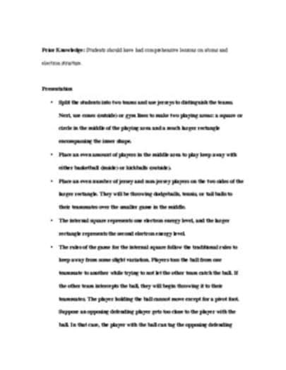Electron Cloud Keep Away By Montessori Physical Education Tpt