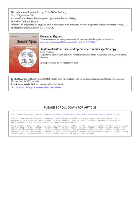 Pdf Single Molecule Surface And Tip Enhanced Raman Spectroscopy