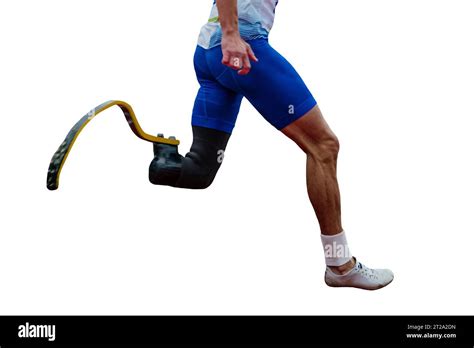 Male Runner Para Athlete On Prosthesis Running Track Stadium Isolated