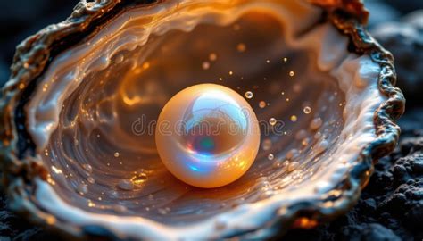 Close Up 8k Ultra Realistic Rendering Of A Pearl Forming Inside A Glowing Oyster Layers Of