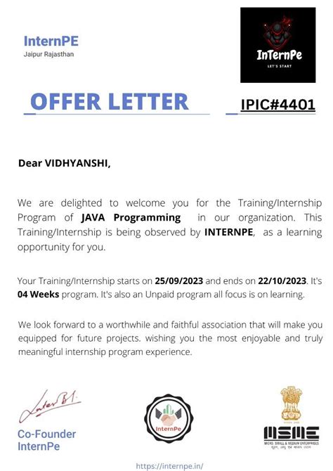 Vidhyanshi Rajput On Linkedin Javainternship Nextchapter Internpe