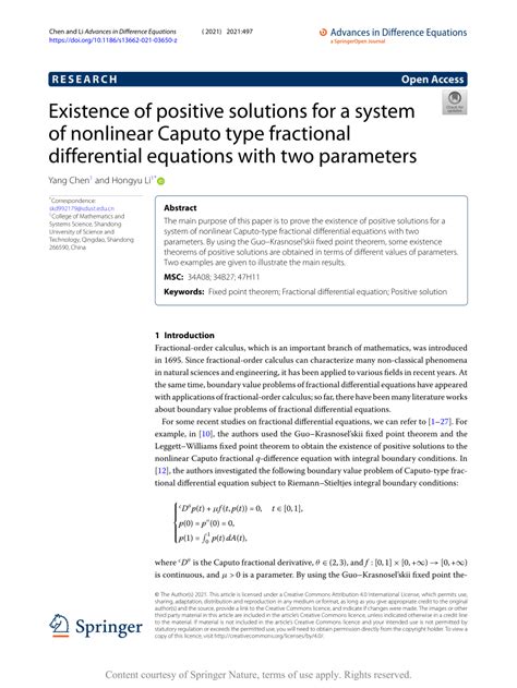 Pdf Existence Of Positive Solutions For A System Of Nonlinear Caputo