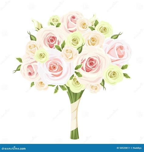 桃红色，白色和绿蔷薇婚礼花束 也corel凹道例证向量 向量例证 插画 包括有 华丽 象牙 50520811