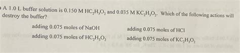 solved a 1 0 ﻿l buffer solution is 0 150 ﻿m hc2h3o2 ﻿and