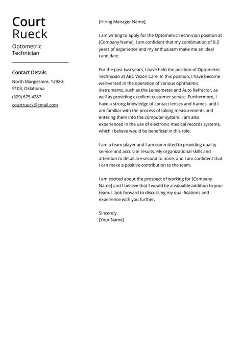 Optometric Technician Cover Letter Job Description Sample And Guide