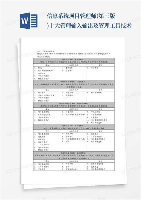 信息系统项目管理师 第三版 十大管理输入输出 及管理工具技术Word模板下载 编号qvgagdvp 熊猫办公