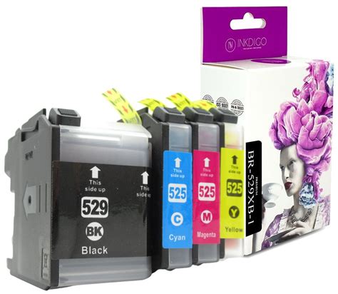 INKDIGO Tusze LC529BK LC525 Zgodny Zestaw Do Brother DCP J100 MFC