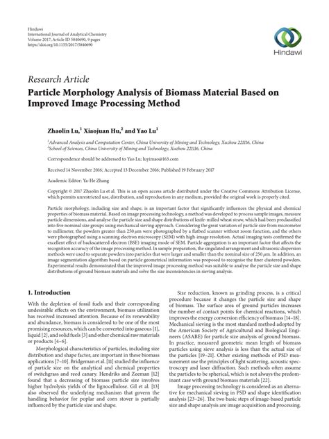 Pdf Particle Morphology Analysis Of Biomass Material Based On Improved Image Processing Method
