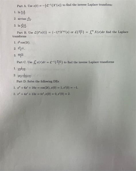 solved part a use x t −t1l−1{x′ s } to find the inverse