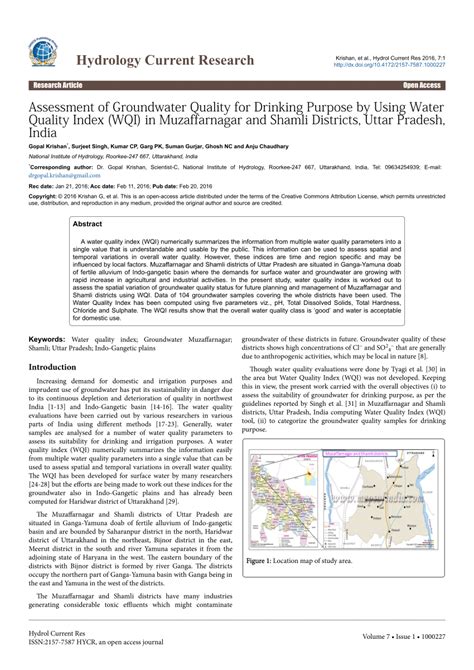 PDF Assessment Of Groundwater Quality For Drinking Purpose Using