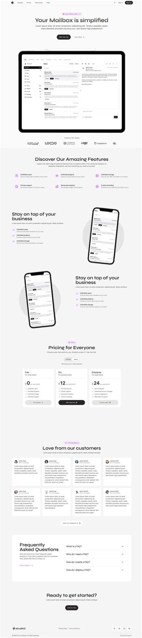 Windmill Free React Saas Landing Page Freebiesbug