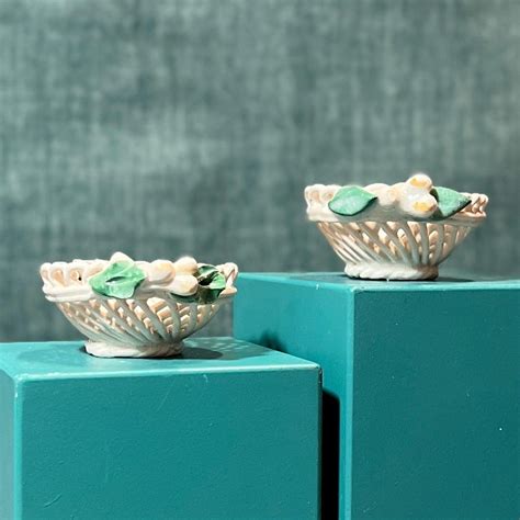 Vintage Set 2 Italian Lattice Baskets Made In Italy Porcelain Mini