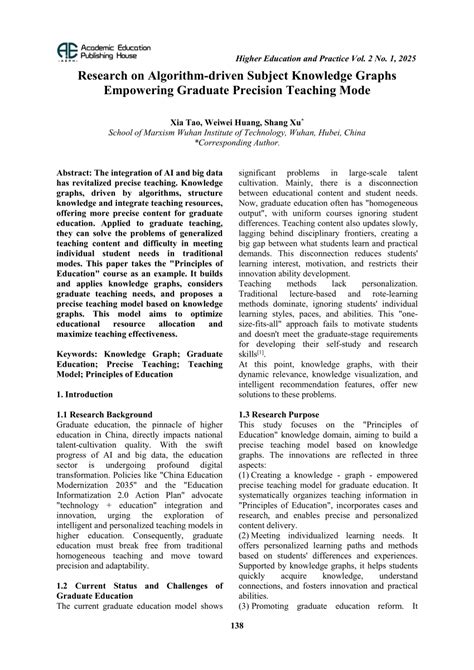 Pdf Research On Algorithm Driven Subject Knowledge Graphs Empowering Graduate Precision