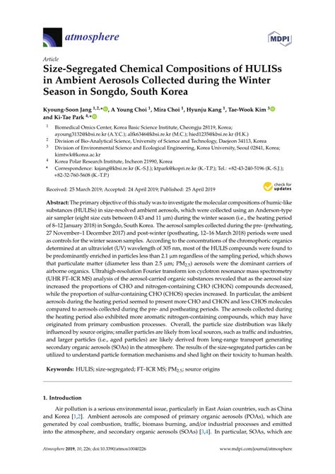 Pdf Size Segregated Chemical Compositions Of Huliss In Ambient