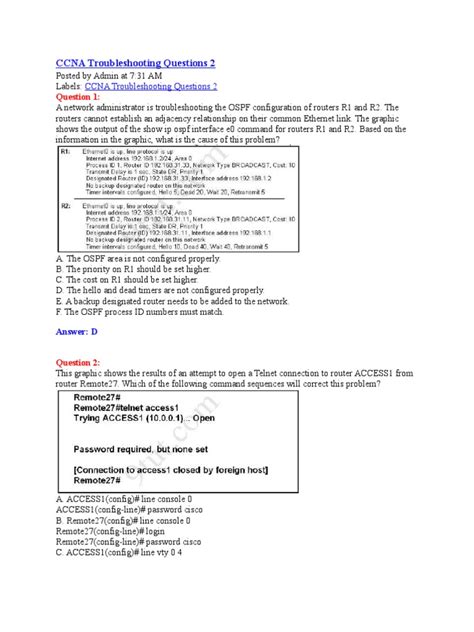 Ccna Troubleshooting Questions 2 Pdf Router Computing Internet
