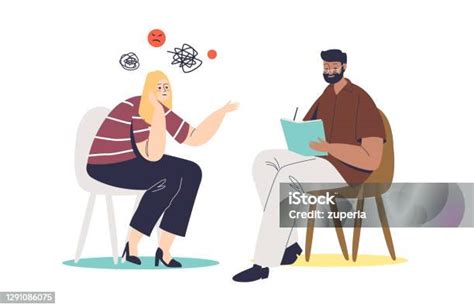심리학자를 방문하는 여성 환자 심리학 전문가와 여성 상담 요법에 대한 스톡 벡터 아트 및 기타 이미지 요법 Mental Wellbeing 개념 Istock