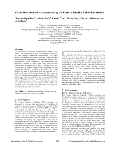 Pdf Cable Measurement Assessment Using The Feature Selective