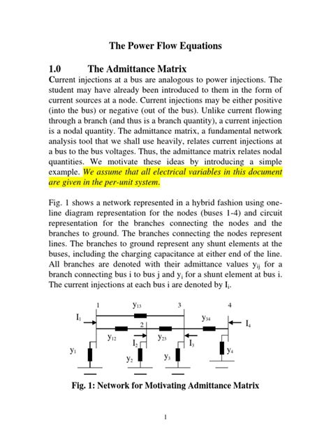 The Power Flow Equations 1 0 The Admittance Matrix Current Injections At A Bus Are Analogous To