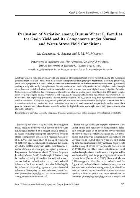 Pdf Evaluation Of Variation Among Durum Wheat F 3 Families For Grain