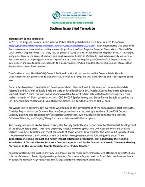 Sodium Issue Brief Template Word Version